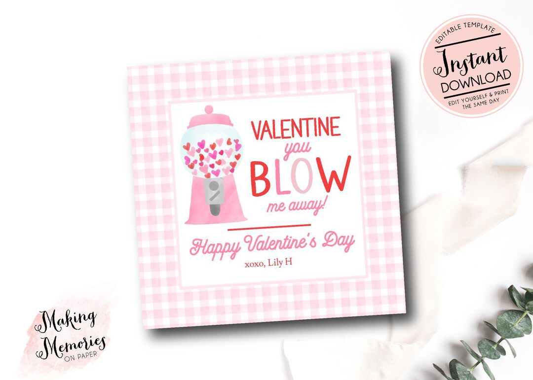 Bubble Gum Valentine Tag, I Chews You Valentine Cards, Gum Valentine ...