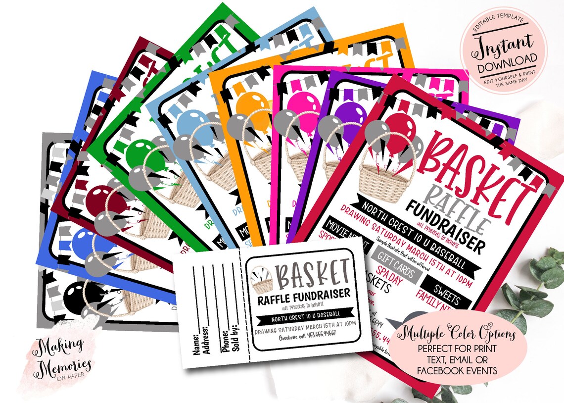 Basket Raffle Flyer, Editable Basket Raffle Fundraiser Template, Sports ...