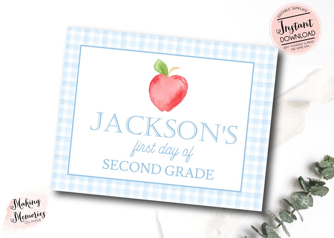 Gingham First Day of School Sign, Editable Back to School Sign ...