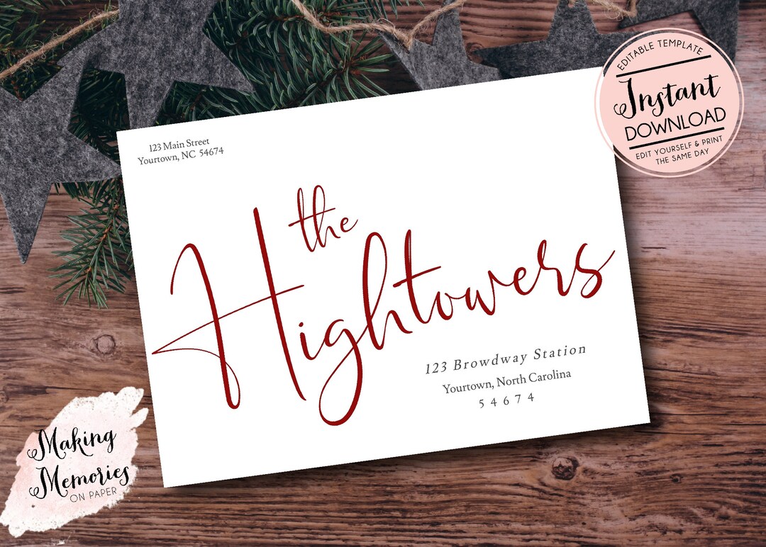 Editable Christmas Envelope Template, Addressed Christmas Envelopes ...