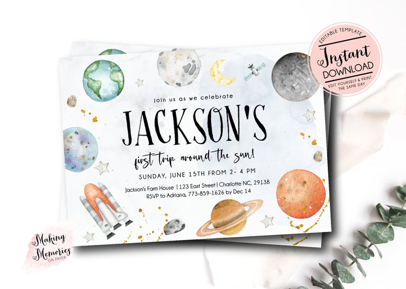 Editable Outer Space Water Bottle Labels First Trip Around - Etsy