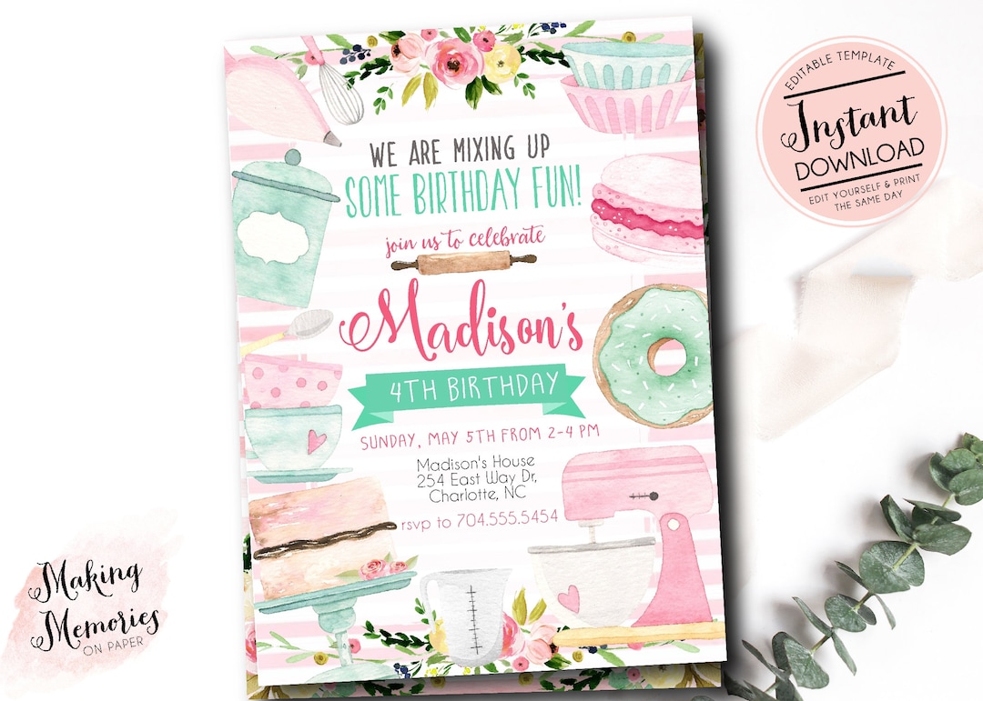 Baking Party Birthday Invitation, Cake Decorating Party, Cupcake ...
