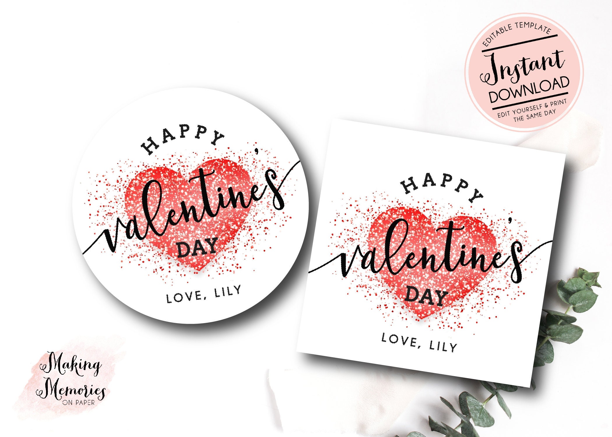 Red Heart Valentine Sticker Printable Valentine's Day | Etsy