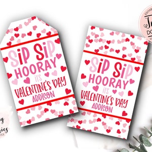 Sip Sip Hooray Valentine Tags, Juice Box Valentine Cards, Straw ...