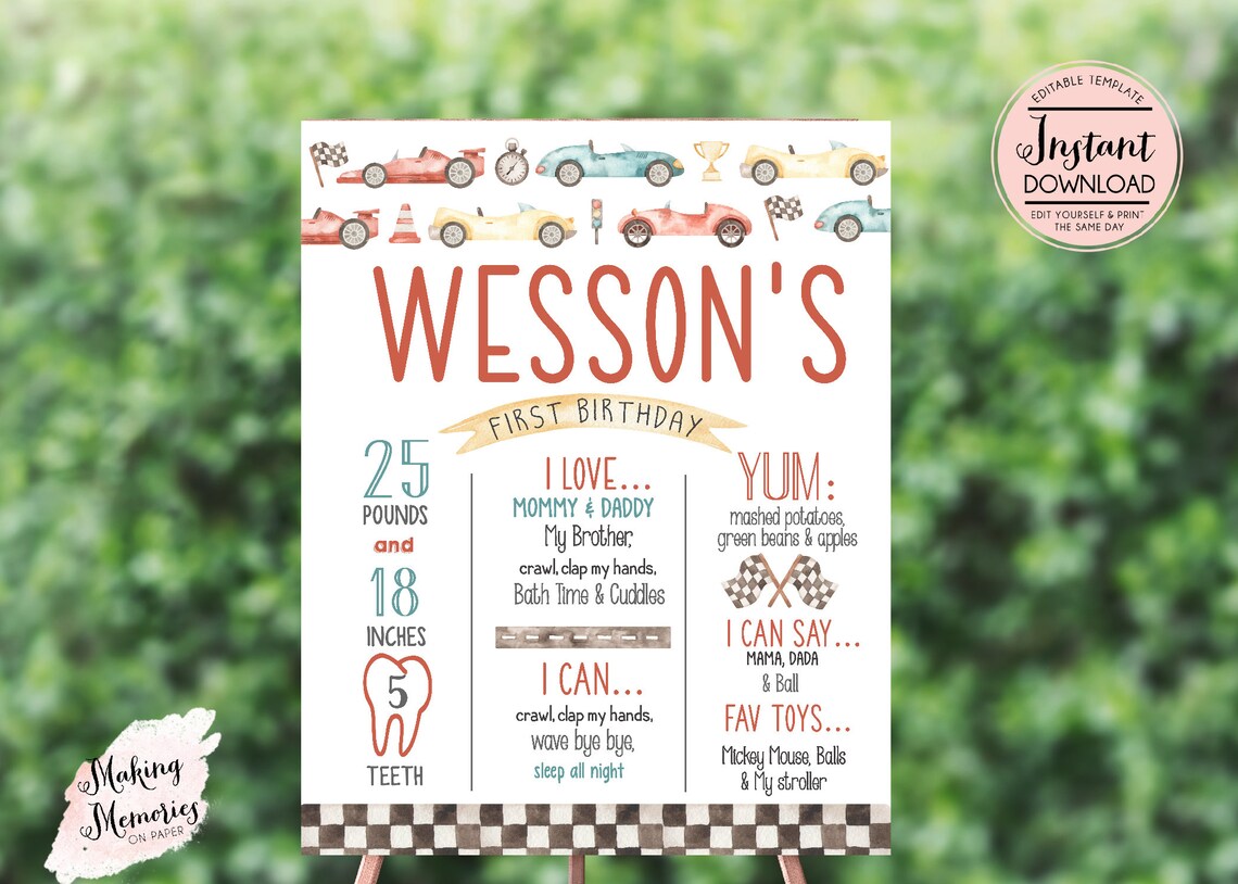 Editable Race Car Welcome Sign Race Car Birthday Welcome - Etsy