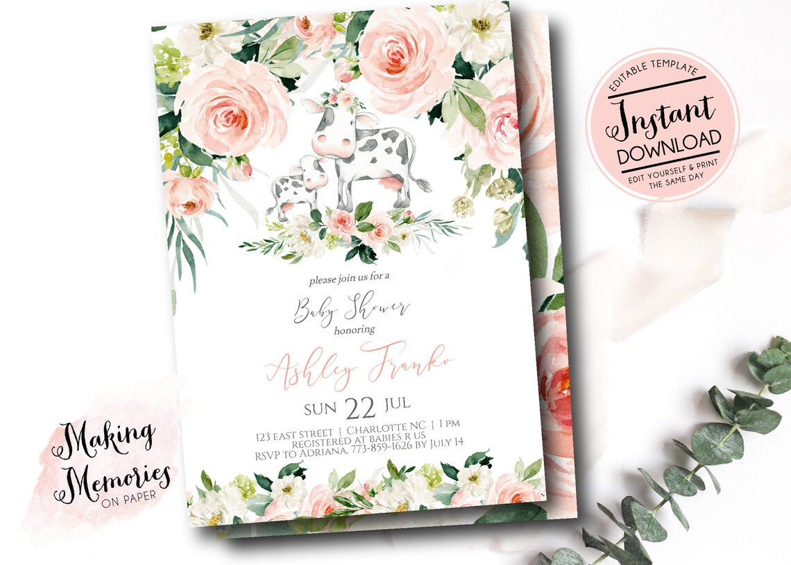 Cow Baby Shower Invitation Baby Cow Farm Shower Invite Its a - Etsy