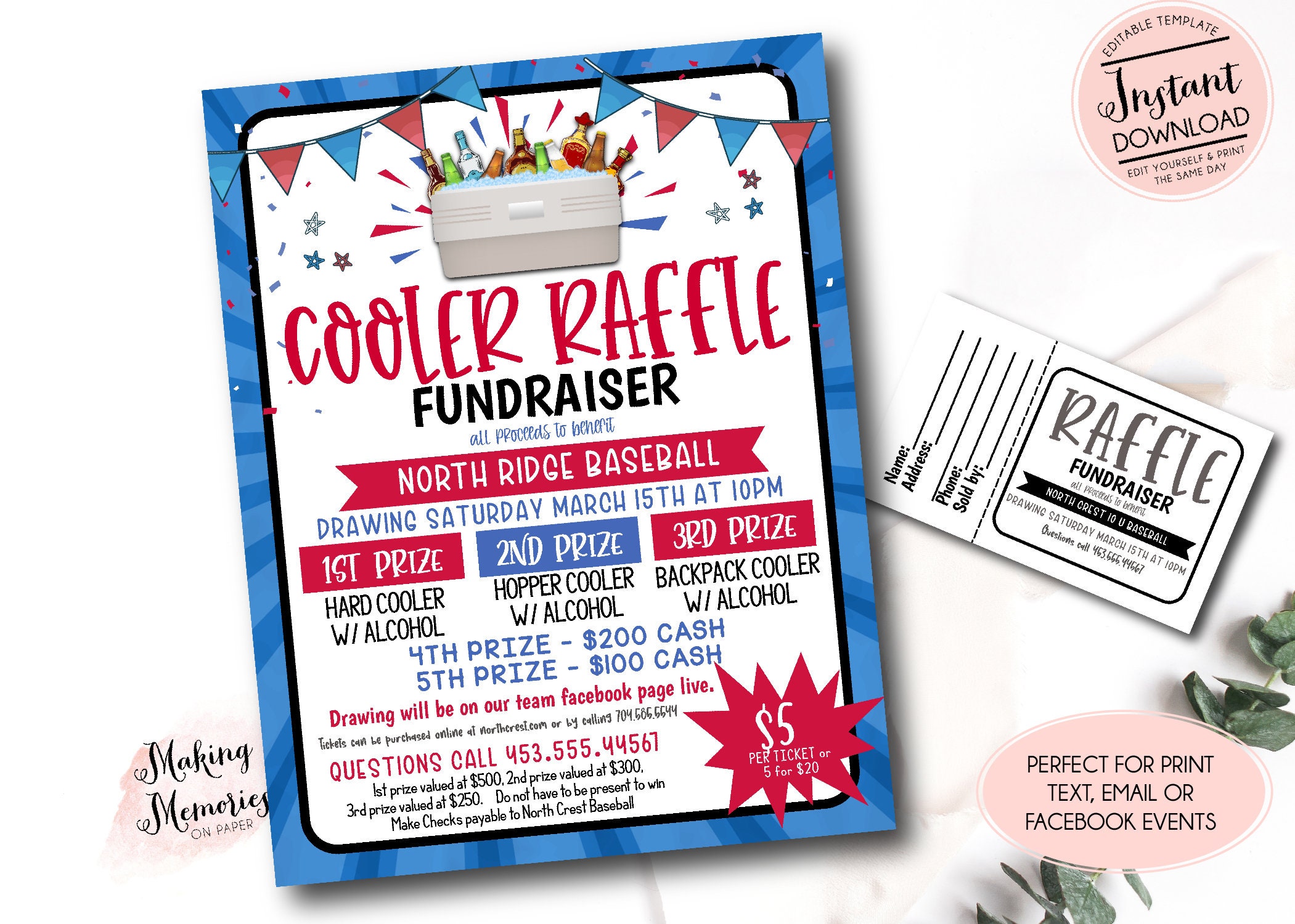 Cooler Raffle Fundraiser Flyer, Alcohol Raffle Fundraiser Template ...