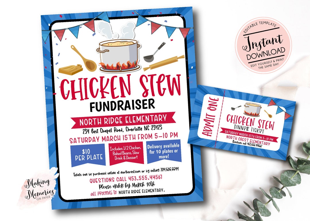 Chicken Stew Fundraiser Flyer, Editable Soup Fundraiser Template, Pto ...