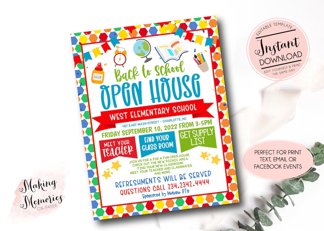 EDITABLE School Open House Flyer, Back to School Flyer, School Open ...