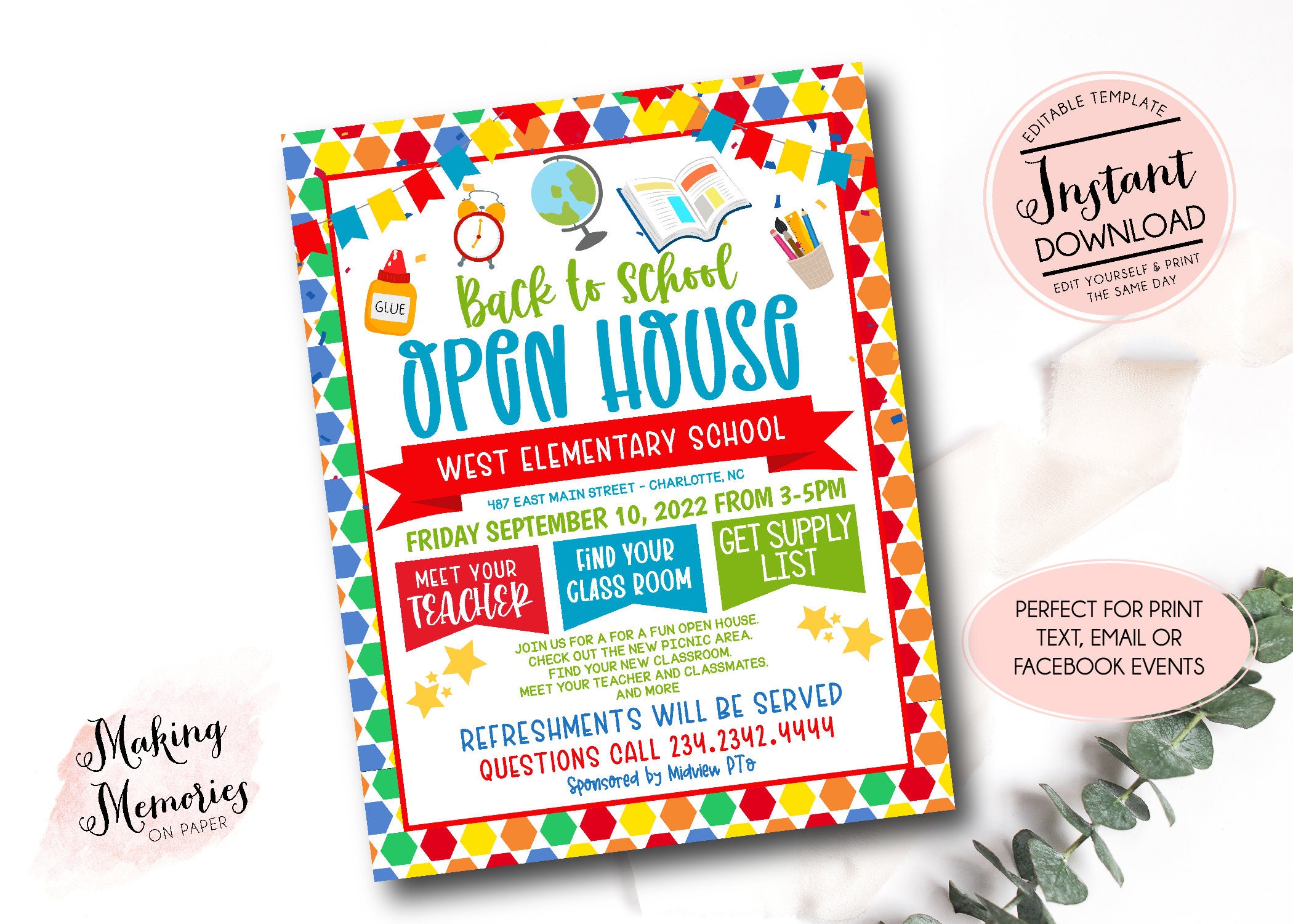 EDITABLE School Open House Flyer, Back to School Flyer, School Open ...