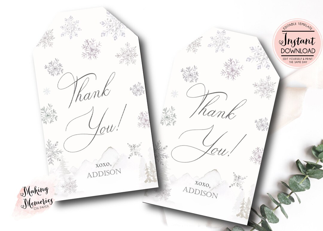 Snowflake Favor Tag Template, Winter Birthday Favor Tag, Winter Baby ...