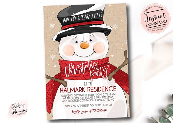Christmas Party Invitation Snowman Christmas Party template | Etsy