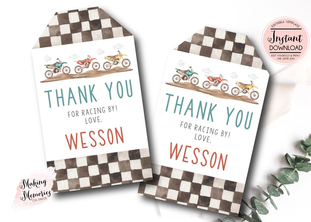 Dirt Bike Favor Tags, Editable Dirt Bike Party Favors, Motorcycle Favor ...