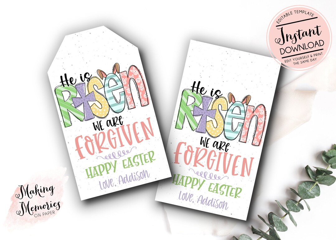 He is Risen Easter Favor Tag, Church Easter Tag, Easter Gift Tags ...