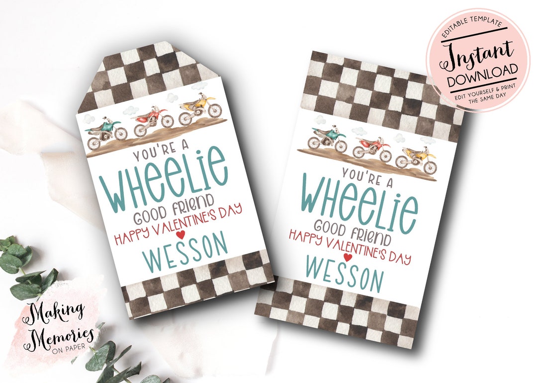 Dirt Bike Valentine Favor Tag, Bike Valentine, Boy Valentine, a Wheelie ...