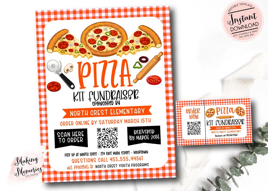 Pizza Kit Fundraiser Flyer, Editable Pizza Fundraiser Invitation, Pto ...