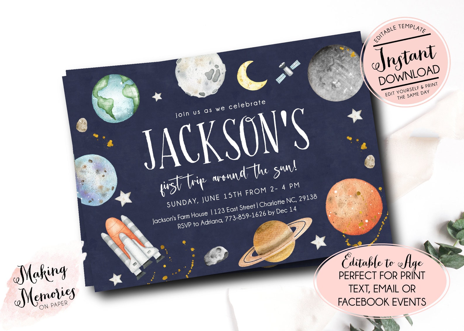 Editable Outer Space Food Tent Cards, First Trip Around the Sun Food ...