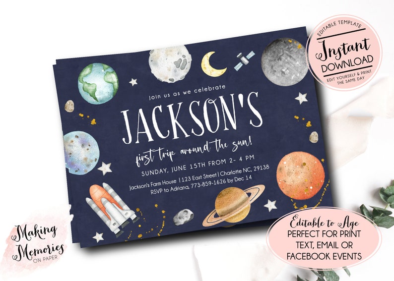 Editable Outer Space Food Tent Cards, First Trip Around the Sun Food ...