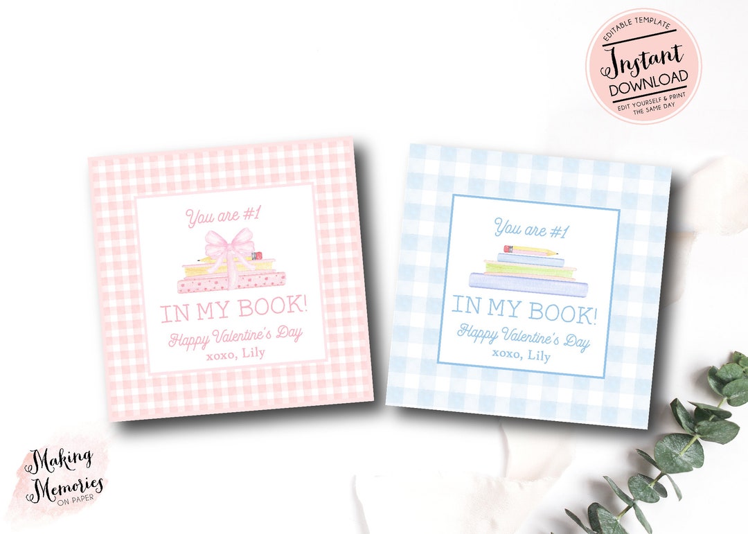 Editable Book Valentine Card, Printable Valentine Book Gift Tag, You're ...