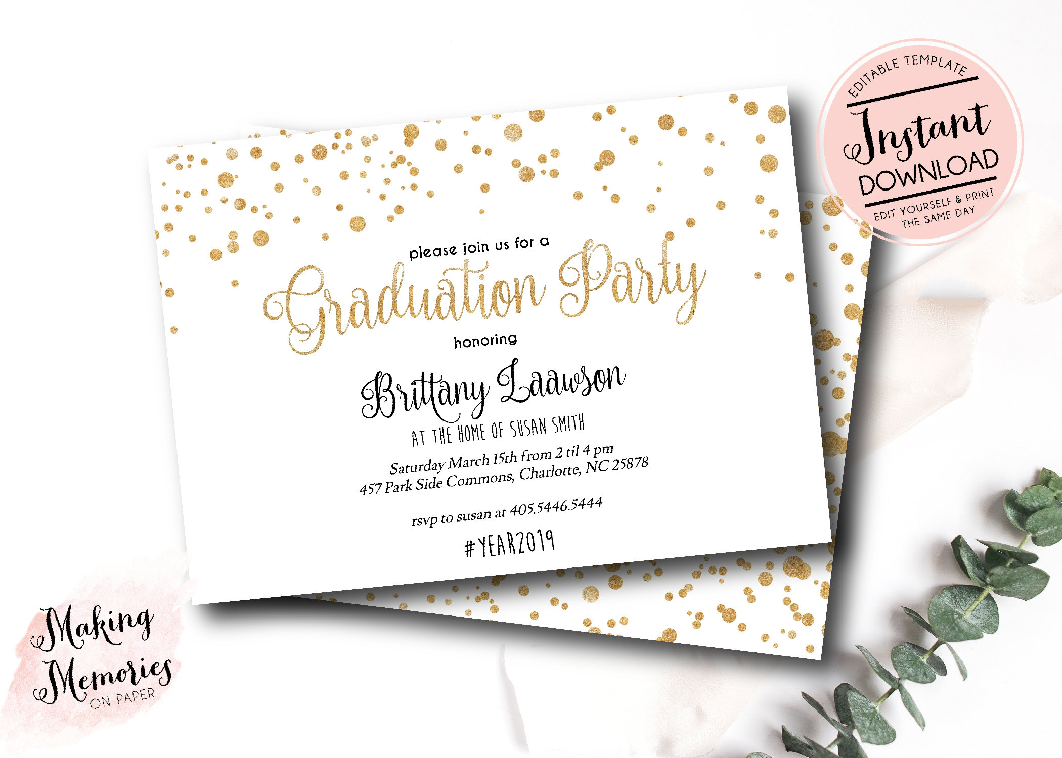 Graduation Party Invitation, Glitter Graduation, Confetti, Graduation ...