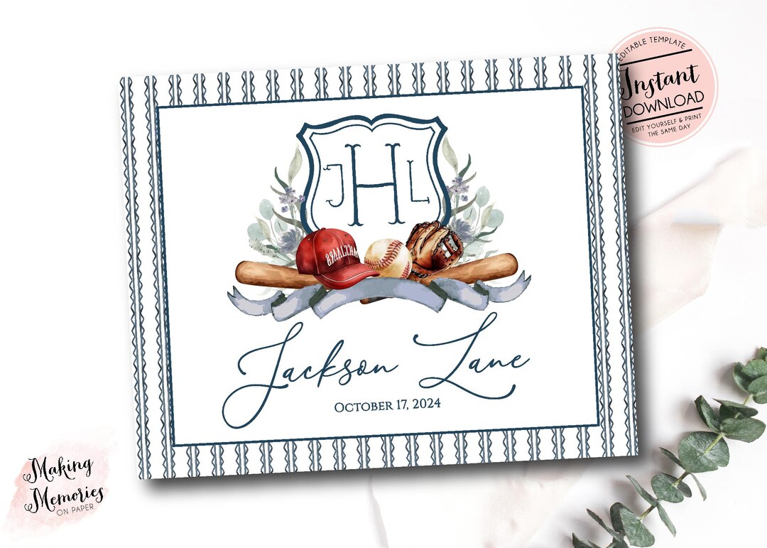 Printable Hospital Door Sign, Baseball Room Decor, Monogram Crest ...