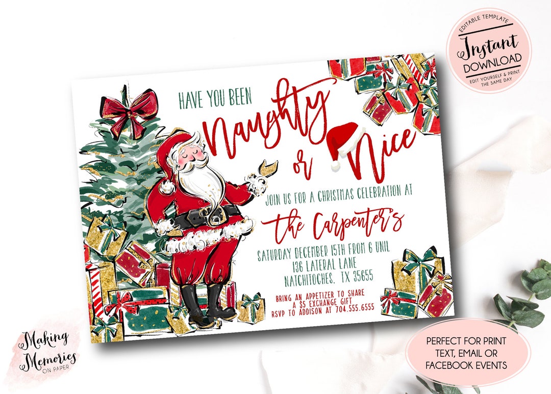 Naughty or Nice Christmas Party Invitation, Adult Christmas Party ...