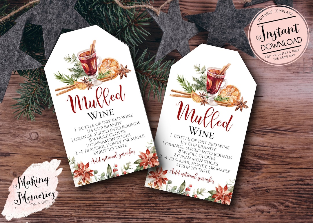 Editable Mulled Wine Tag, Mulled Wine Instructions, Christmas Mulled ...