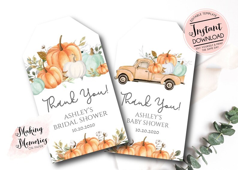 Pumpkin Favor Tag Fall Thank You Tag Fall Autumn Favor Tag | Etsy