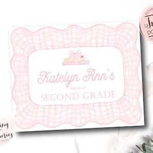 Gingham First Day of School Sign, Editable Back to School Sign ...