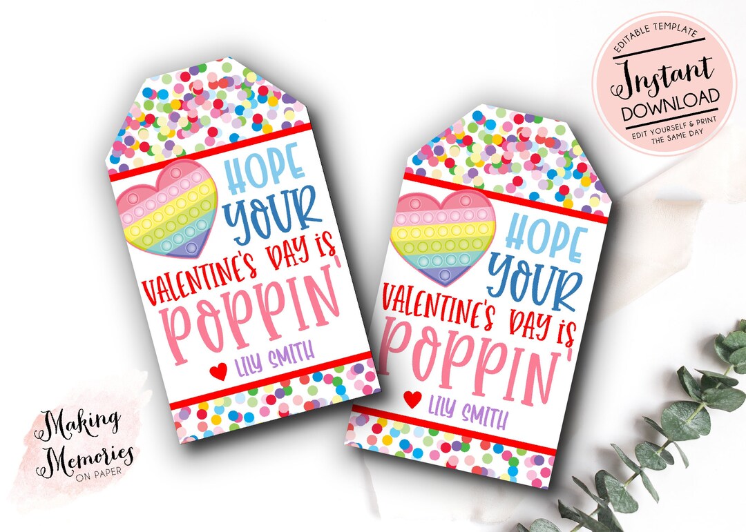 Editable Pop It Valentine Tag, Valentines Day Pop It Cards, School ...