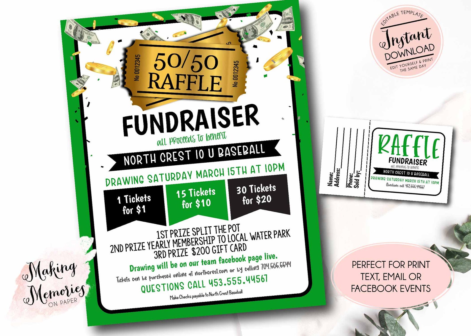 50/50 Raffle Ticket Fundraiser Flyer Split the Pot Raffle - Etsy Canada