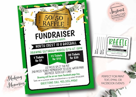 50/50 Raffle Ticket Fundraiser Flyer Split the Pot Raffle - Etsy