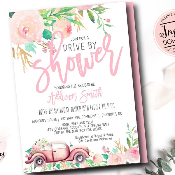 Drive by Wedding Shower Invitation Download - Etsy