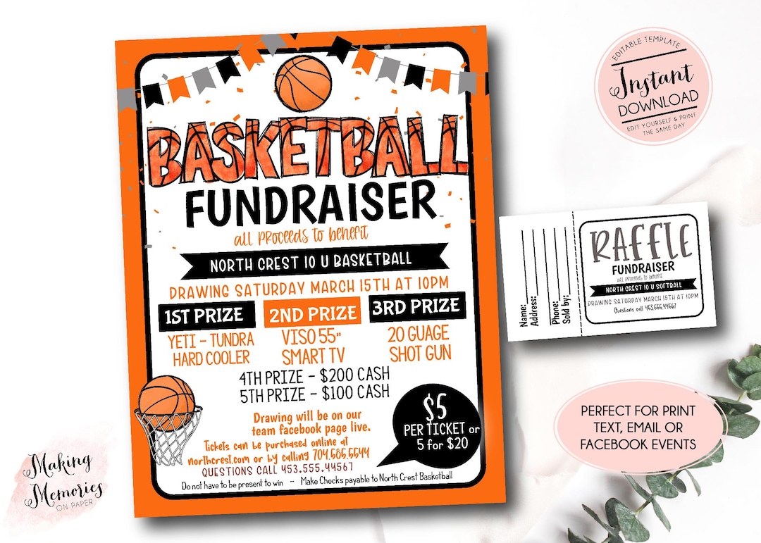 Basketball Fundraiser Template, Sports Fundraiser, Basketball Raffle ...