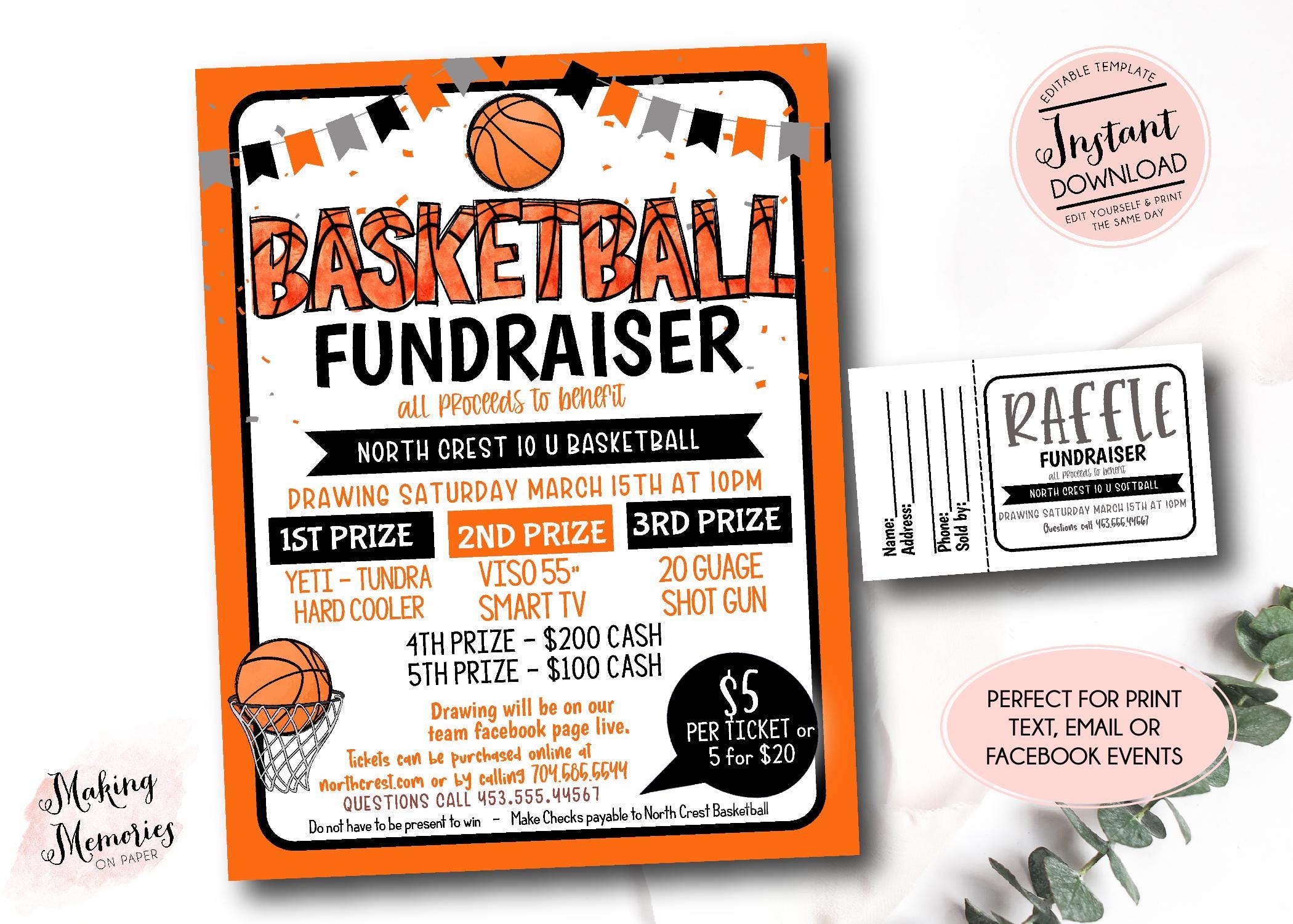 Basketball Fundraiser Template, Sports Fundraiser, Basketball Raffle ...
