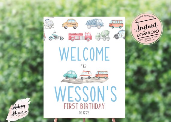 Editable Transportation Welcome Sign Truck Birthday Welcome | Etsy