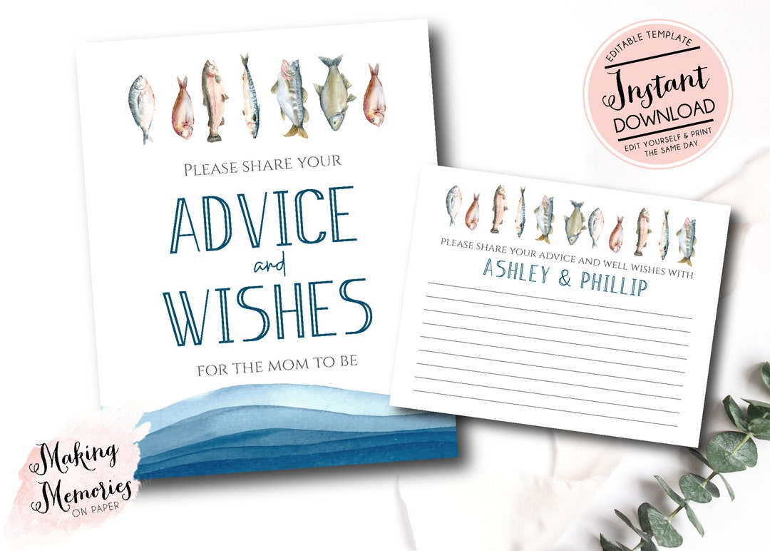 Fish Advice and Wishes, Fishing Advice Cards, Fish baby shower advice ...