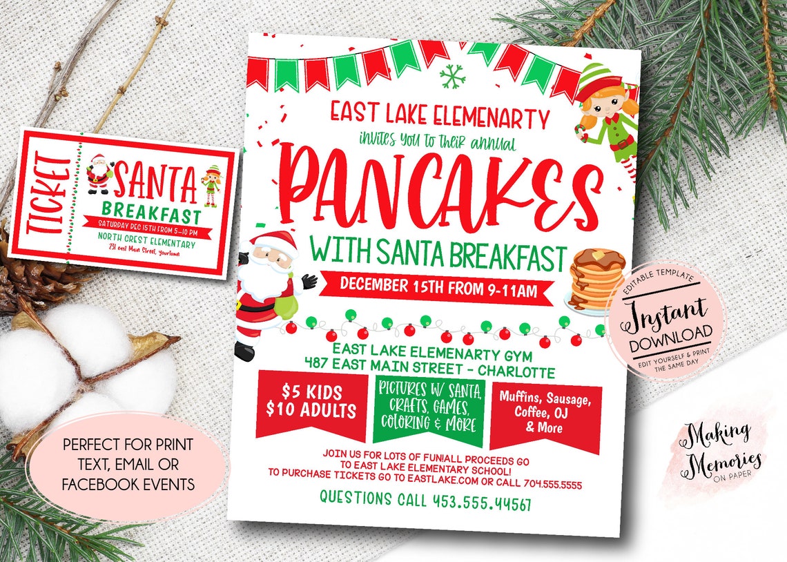 Breakfast With Santa Fundraiser Breakfast With Santa Flyer - Etsy