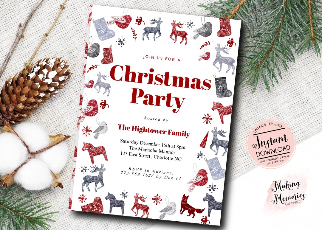 Nordic Christmas Party Invitation, Modern Christmas Party Invitation ...