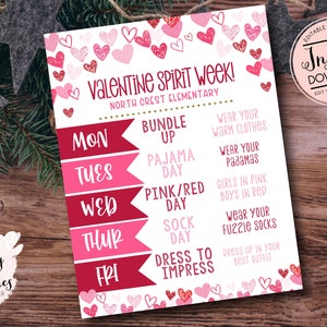 Valentine Spirit Week Template, Spirit Week Schedule, February Spirit ...