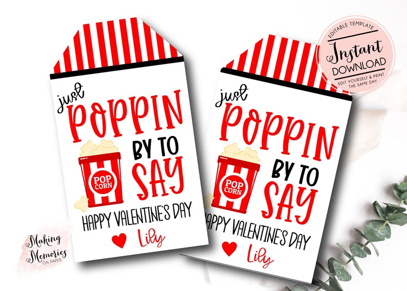 Popcorn Valentine's Day Tag, Popcorn Valentine's Tag, Poppin Valentine ...