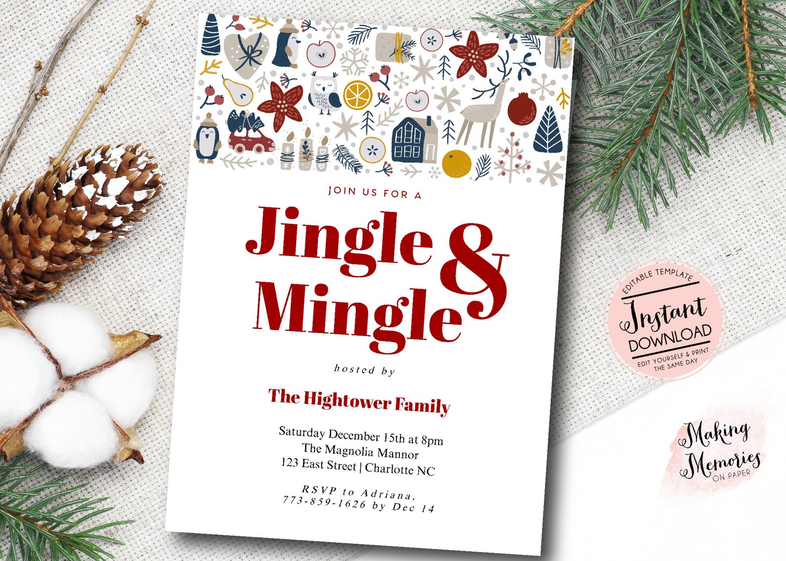 Modern Holiday Party Invitation Rustic Christmas Party - Etsy