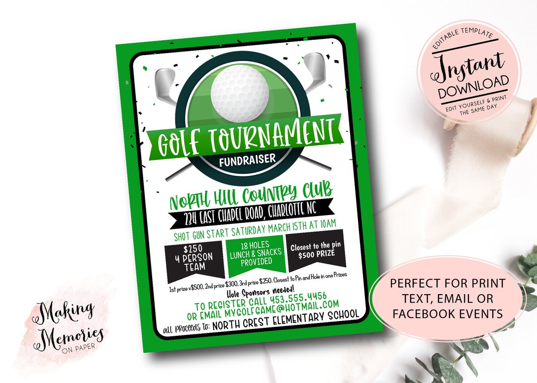 Golf Tournament Fundraiser Flyer, Editable Golf Tournament Template ...