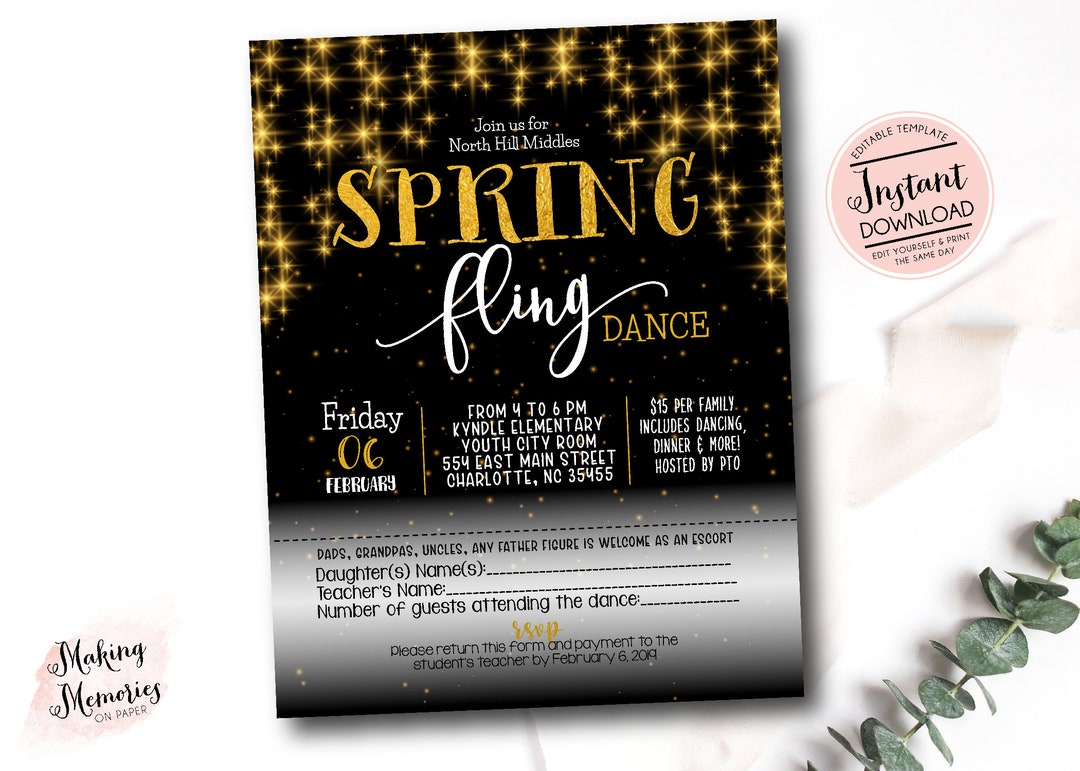 School Dance Flyer, Spring Fling Dance Invite, Stars Dance, School ...