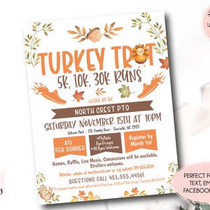 Turkey Trot Flyer, Thanksgiving Day Run Invite, Turkey Run Template ...