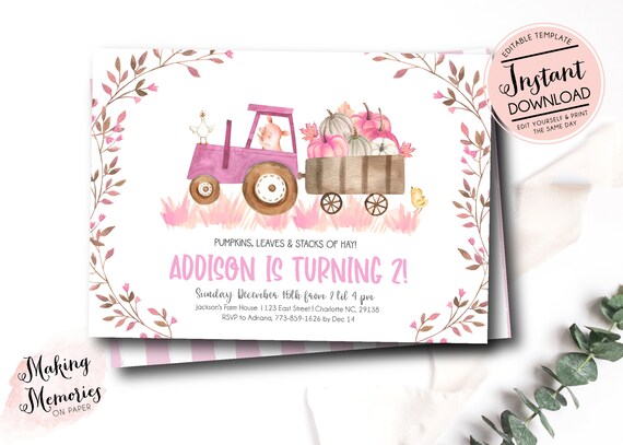 Girl Fall Birthday Invitation Fall Hayride Invitation | Etsy