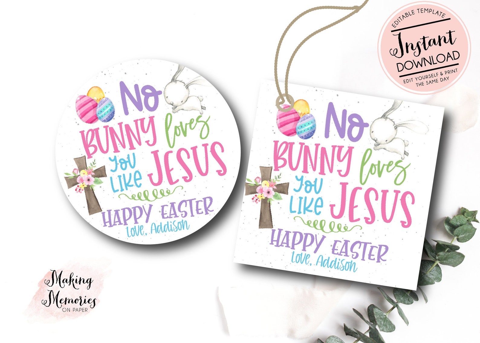 No Bunny Loves You Like Jesus Easter Favor Tag, Church Easter Tag ...