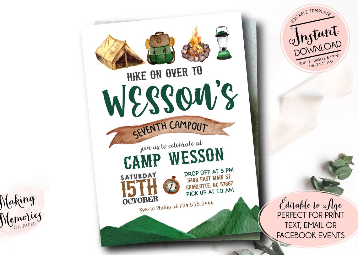 Camping Birthday Food Tent Cards Camping Food Labels - Etsy