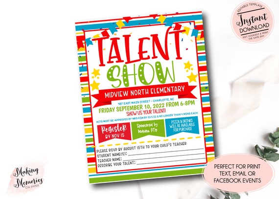 Talent Show Flyer School Talent Show Fundraiser Talent Show - Etsy