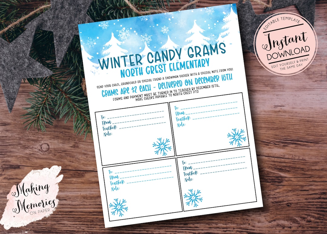 Winter Candy Gram Template, School Candy Gram Flyer, School Fundraiser ...